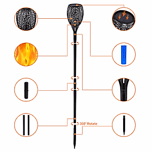XCJC 4 Solar Torch Lights Outdoor: 96 Led Powered Dancing Flickering Garden Flame Landscape Lighting Backyard Patio Large Chrismas Yard Decorative Lantern Auto On/Off Dusk to Dawn Waterproof