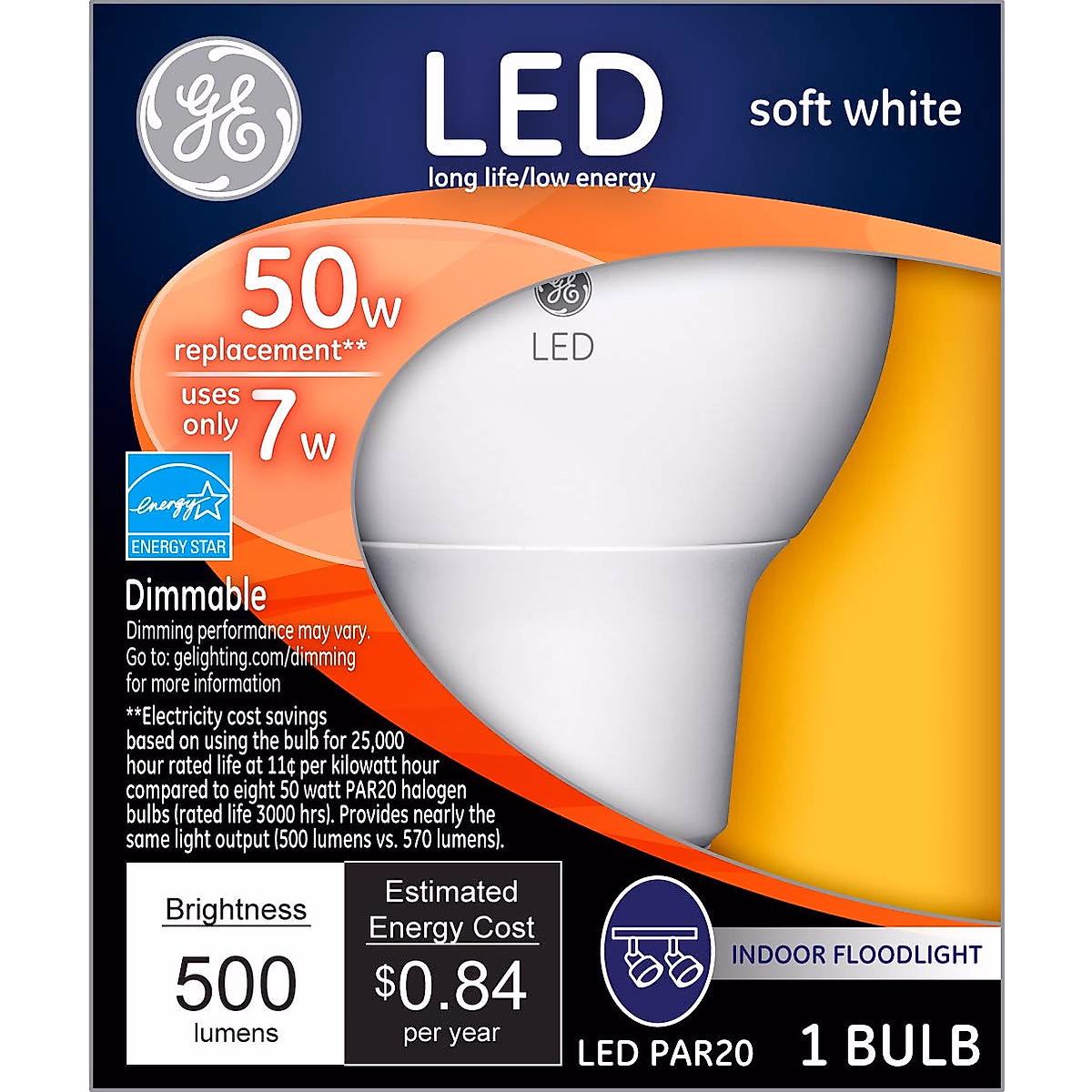 GE Lighting LED Floodlight Bulb, 7 Watt (50 Watt Equivalent), Soft White, PAR20 Indoor Floodlight (Pack of 3)