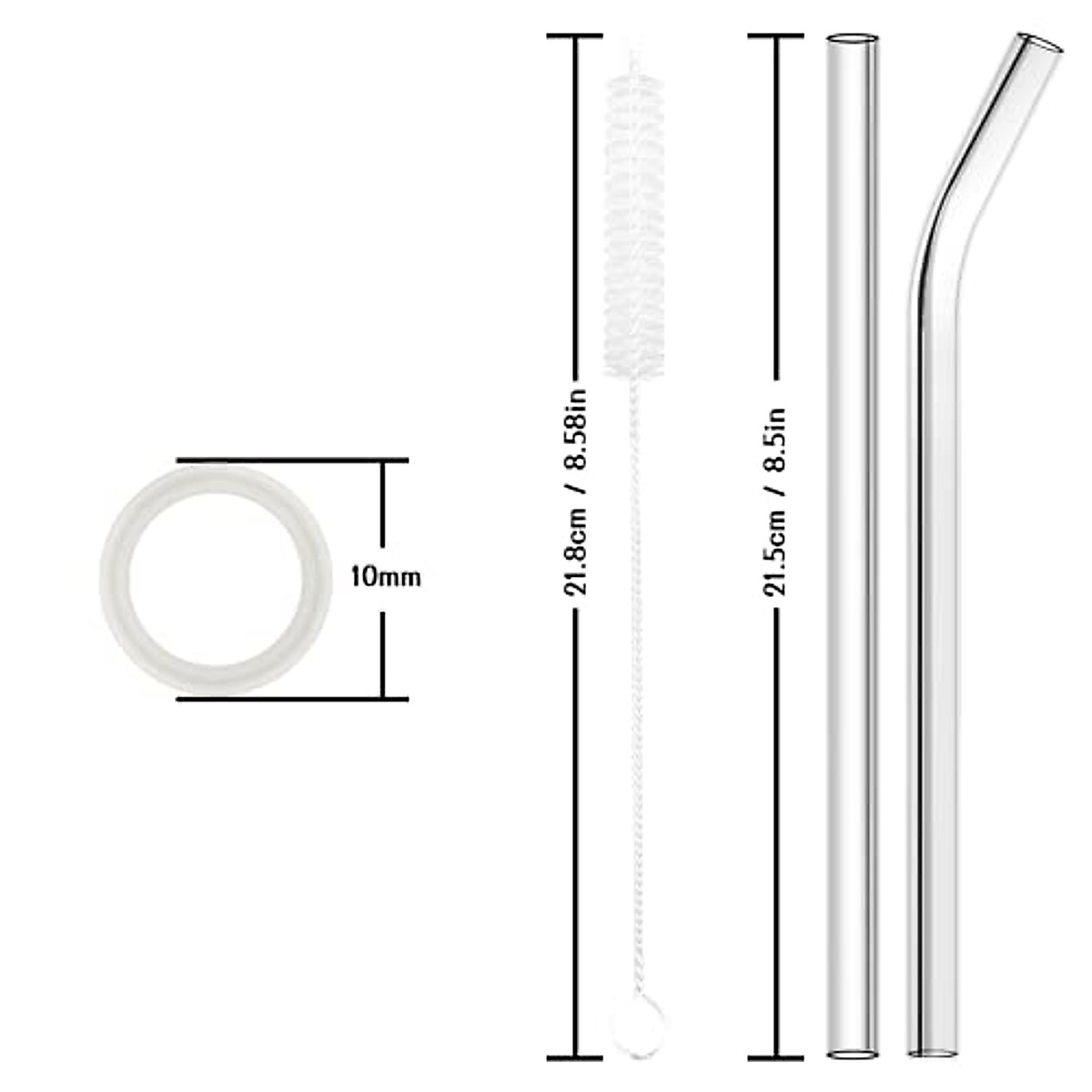 HAUTOCO 12 Pack Reusable Glass Straws Clear Drinking Straw 8.5"x10mm, 6 Straight and 6 Bent Glass Straw with 2 Cleaning Brush for Hot/Frozen Drinks, Cocktail Smoothies Tea Milkshakes, Dishwasher Safe
