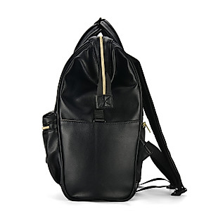 Kah&Kee Leather Backpack Diaper Bag Laptop Travel Doctor Teacher Bag For Women Man (Black II)