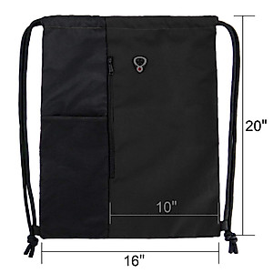 BeeGreen Drawstring Backpack Gym Bag for Men Women Sport String Backpack with Water Bottle Mesh Pockets and Two Zippered Pocket