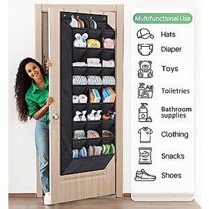 AOODA 24 Pairs Over the Door Shoe Organizer for Closet, Deep Pockets Large Hanging Shoe Rack for Door, 8-Tier Shoe Holder Hanger Shoe Storage Organizer, Black