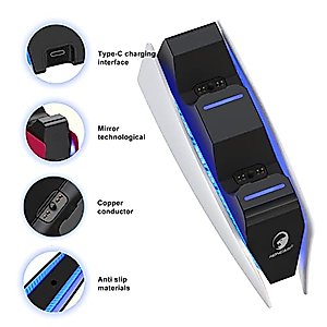 Ps5 Controller Charging Station,Playstation 5 Controller with Fast Switch Dock AC Adapter,DualSense Controller Station ps5 Stand,Playstation 5 Accessories Dock with LED Charging Display HONCAM-White