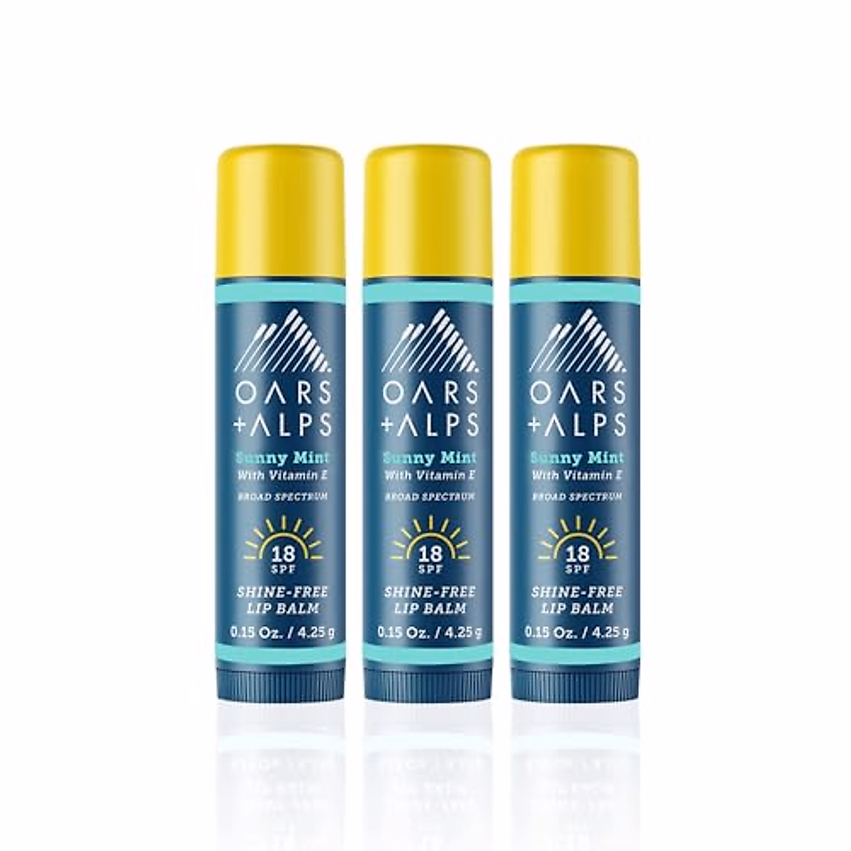 Oars + Alps Shine Free Lip Balm and SPF 18 Sunscreen, Lip Care with Sunny Mint Scent, Water and Sweat Resistant, 0.15 Oz Each, 3 Pack