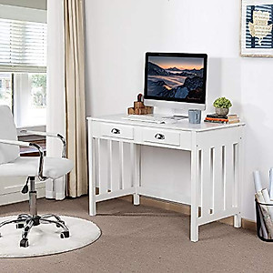 Yaheetech Modern Computer Desk with Removable Tier, 41.7in Girls' Wooden Standing Desk Laptop PC Table Writing Desk with 4 Drawers & Solid Wood Legs for Home Office, Study Workstation, White