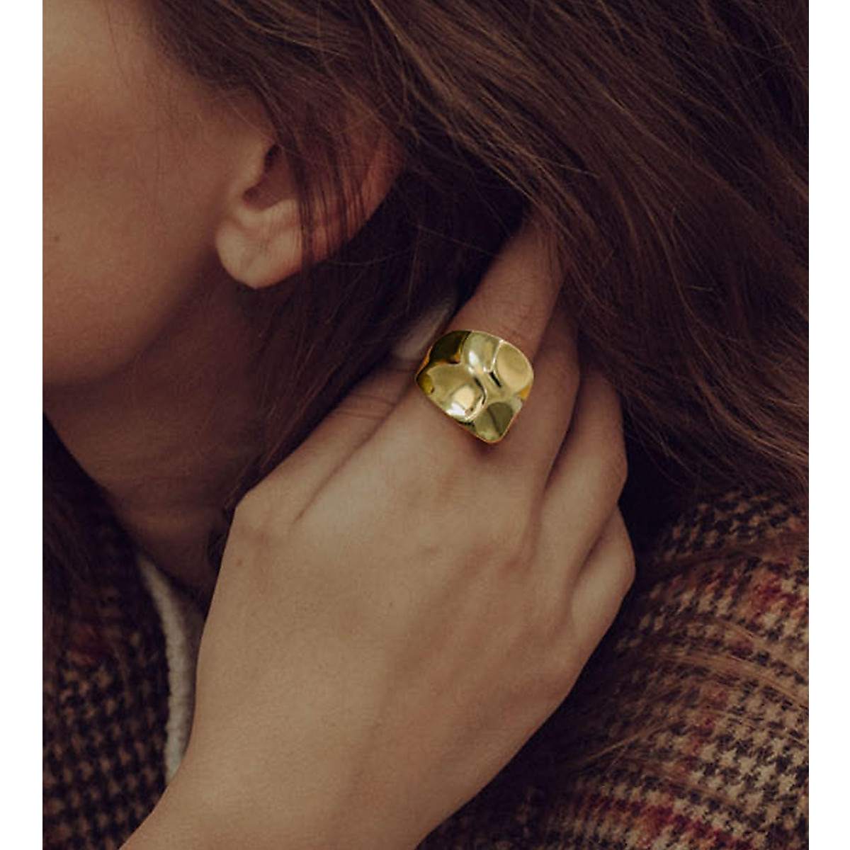 Aprilery Gold and Silver Rings for Women, Fashion 18K Gold Plated Chunky Statement Ring Band Dome Mask Design Cocktail Costume Jewelry for Her (Gold - Dome, 10)