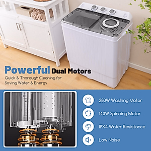 ARLIME Portable Washing Machine, 26 lbs Washer and Spinner Combo with Drain Pump,18 lbs Washing 8 lbs Spinning Twin Tub Mini Compact Laundry Washer for Dorms, Apartments, RVs (White+Gray)