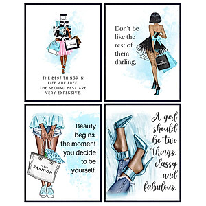 African American Inspirational Quote for Black Women, Girls - Glam High Fashion Design Wall Art - Luxury Gift for Designer Shoes Fan - Light Blue Decor - Home Decoration for Bathroom, Teens Bedroom