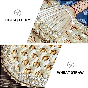 MKYOKO Folding Fan Fan Hand Fans Woven Summer Palm Handmade Rattan Natural Straw Leaf Rocker African Paddle Heart Wheat Weaving Tea Pot (Wood Color 37X29CM)