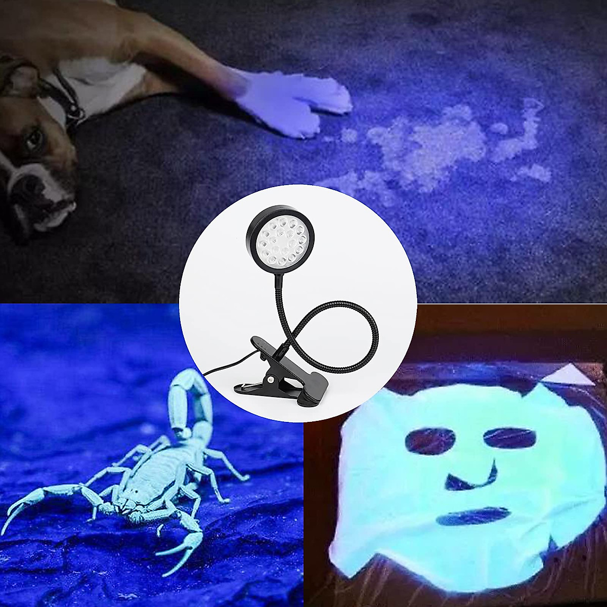 UV LED Black Light Clamp Light with USB, Upgraded 5W 395nm Portable Gooseneck Lamp with Clip for UV Gel Nail, Pet Urine Detection,UV Glue Curing, Blacklight Posters, Fluorescent Paint, Resin Art