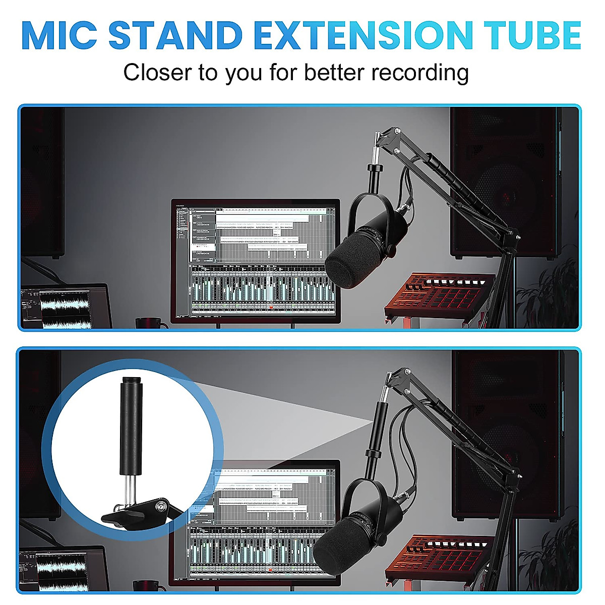 YOUSHARES Mic Stand Extension, 5/8" Female to 5/8" Male Microphone Extension Tube for Desk Stands(3.15 in)