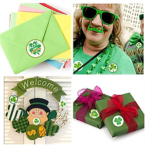 500Pcs St. Patrick's Day Sticker Lucky Shamrock Clover Hat Irish Decor Self Adhesive Irish Labels for Cards, Envelopes, Gifts Leprechaun Party Decoration Supplies
