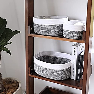 LA JOLIE MUSE Rope Storage Baskets for Organizing, Multipurpose Collapse Storage Basket Set of 3, Medium Cotton Basket Bins for Shelves Nursery Baby Toys, White & Gray