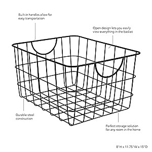 Spectrum Utility Wire Basket (Black) - Storage Bin & Décor for Bathroom, Closet, Pantry, Under Sink, Toy, Shelf, Kitchen, & Nursery Organization