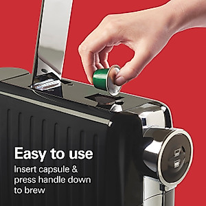 Hamilton Beach Espresso Machine, Compatible with Nespresso Pods, Single Serve Coffee Maker, Powerful Italian 19 Bar Pump, 22 oz. Water Reservoir, Custom Cup Size, Holds 13 Capsules, Black (40726)