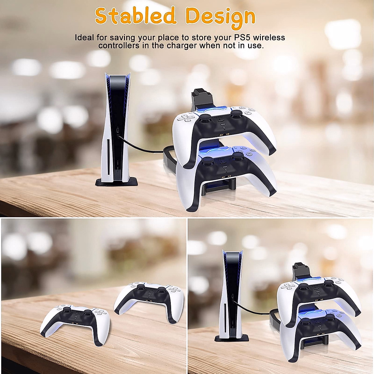 PS5 Controller Charging Station, Dual USB Type-C Fast Charging with LED Indicator, PS5 Charging Station Dock Stand for Sony, Playstation 5 DualSense Controller, with Safety Chip Protection