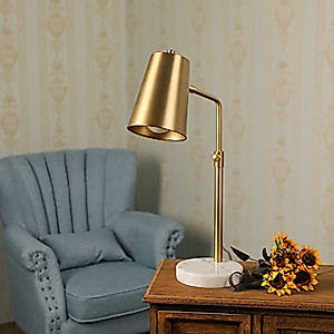 VONLUCE Gold Desk Lamp with LED Bulb Adjustable, Antique Brass Metal Table Lamp Marble Base, Mid Century Modern Reading Lamp Office, 20" Industrial Task Lamp Work Lamp for Reading Bedroom