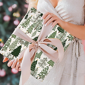 JarThenaAMCS 100 Sheet Christmas Tissue Paper Watercolor Forest Art Tissue Green Xmas Tree Wrapping Paper for Winter Birthday Wedding DIY Craft Gift Packing, 14 x 20 Inch