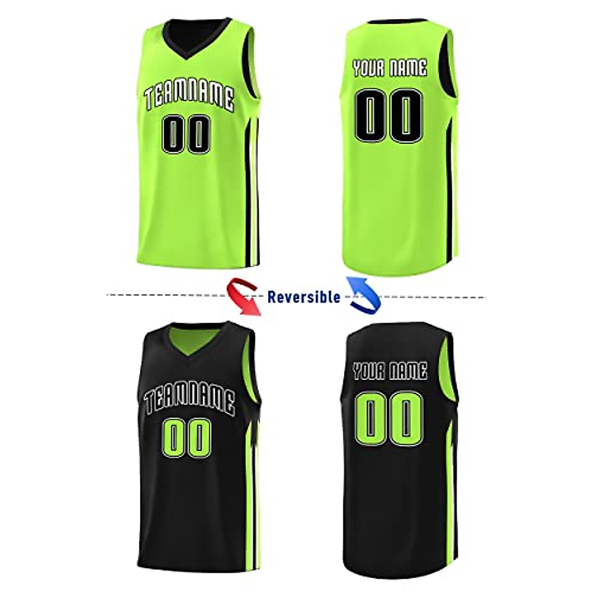 BaiLiLai Custom Basketball Jersey Reversible Printed Name Number Athletic Blank Team Uniform for Men/Youth, Black/Neon Green27, One Size