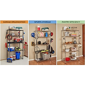 Pole Hooks 5-Pack | Utility Hanger Chrome | Best Solution for Garage Shelving Storage Organization | Use with Metal or Wire Shelves and Racks | Heavy Duty, Easy Installation