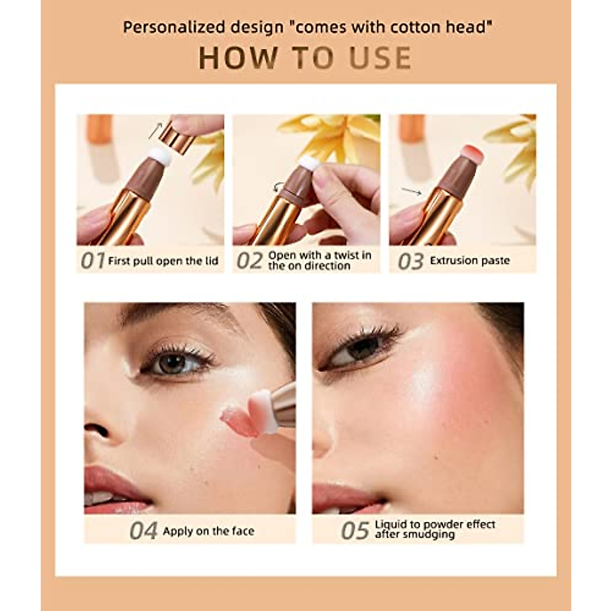 GL-Turelifes Liqiud Contour Beauty Wand, Liquid Highlighter and Bronze Stick with Cushion Applicator Attached Easy to Blend Brightens Facial Gloss Makeup Multi Functional Cosmetic (#1)