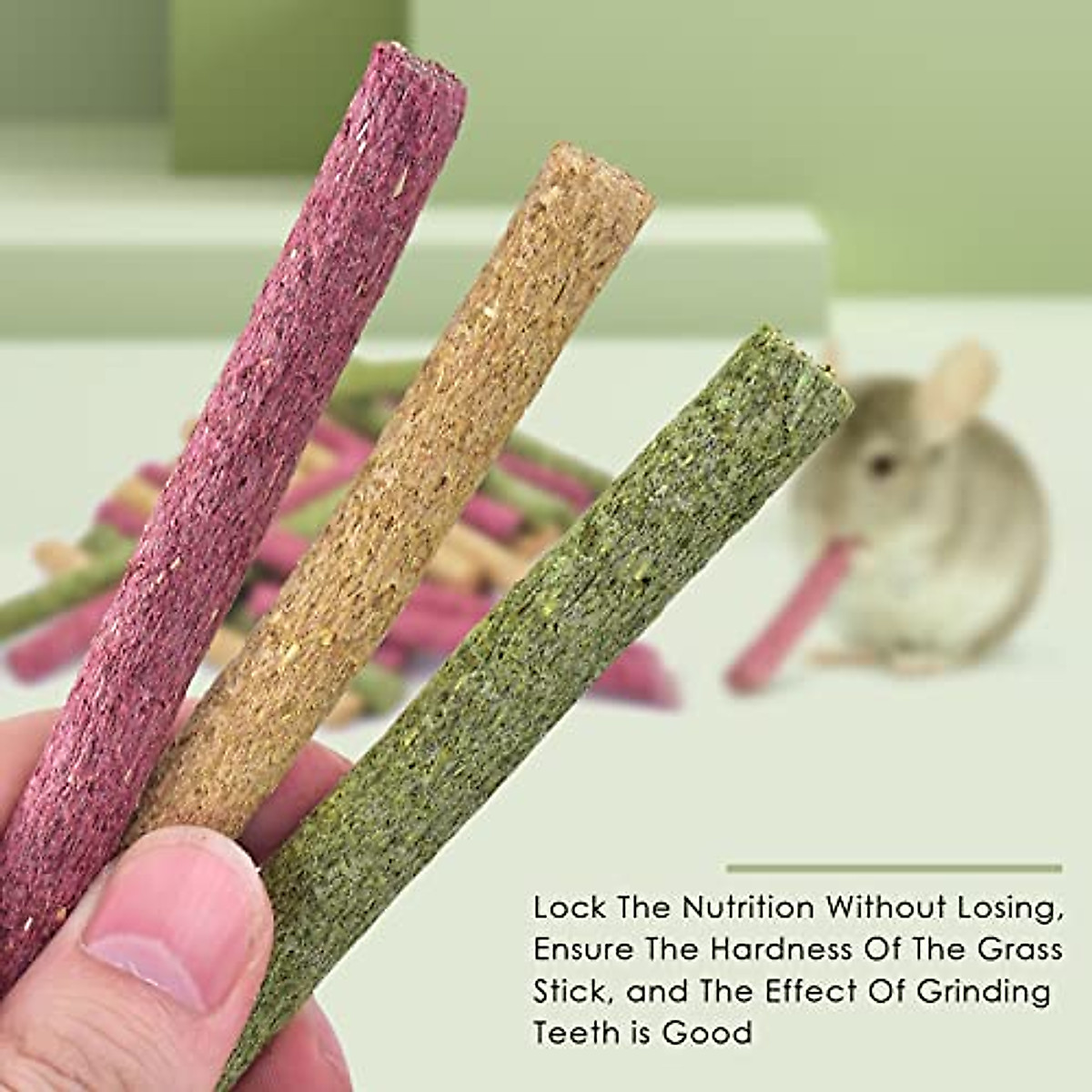 ERKOON 25 Pcs Timothy Hay Sticks,Rabbit Chew Toys for Teeth Natural Timothy Grass Molar Sticks Rabbits Treats for Bunnies, Chinchilla Guinea Pigs, Gerbil, Hamster (Timothy+Oatmeal+Beet)