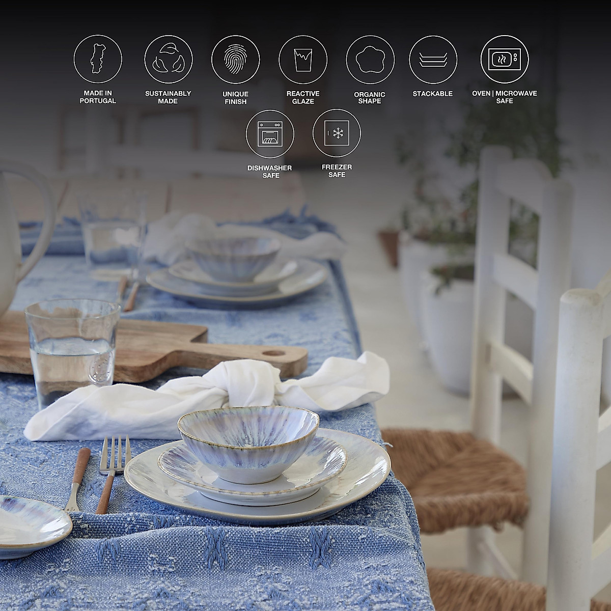 Costa Nova Ceramic Stoneware 23 oz. Soup & Cereal Bowl - Brisa Collection, Ria Blue | Microwave & Dishwasher Safe Dinnerware | Food Safe Glazing | Restaurant Quality Tableware