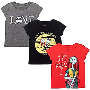 Disney Nightmare Before Christmas Jack Skellington Sally Big Girls 3 Pack T-Shirt 7-8