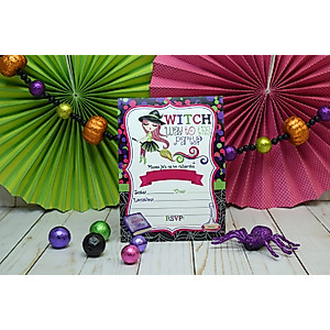 Fancy Halloween Witch Halloween Birthday Party Invitations, 20 5x7 Fill In Cards with Twenty White Envelopes by AmandaCreation