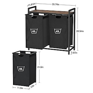 AMHANCIBLE Double Laundry Hamper, 2 Section Laundry Basket, Laundry Room Storage and Organization, Clothes hamper with Table, for Bathroom, Bedroom, Restroom, Rustic Brown HLS02BR