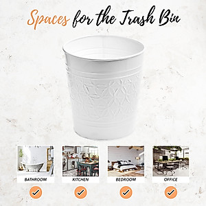 Autumn Alley Handcrafted White Bathroom Trash Can, Round Open-Top Bathroom Wastebasket White Stylish Metal Wastebasket for Home, Office, Bedroom Decorative Waste Basket Decor, White, 2 Gal.