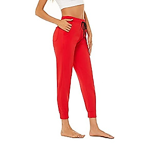AvaCostume Women's Lightweight Cotton Sweatpants Yoga Joggers Lounge Casual Pants with Pockets Red XXL