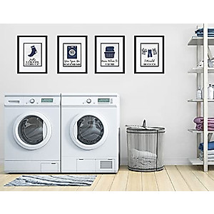 A LuxeHome Royal Navy Blue Gray White Retro Vintage Inspirational Laundry Room 70s 80s Music Song Gifts Rustic Modern Farmhouse Country Home Funny Sayings Quotes Unframed 8”x10”, 8 x 10 Inch