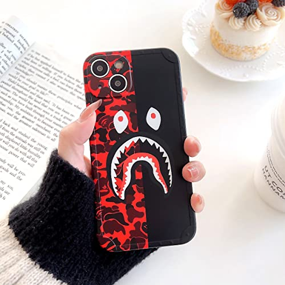 Itsfaxinke Red Black Phone Case for iPhone 13 Teen Kid Boy Girl Cool Cute, Nonslip Sleek Smooth iPhone 13 Cover Fun Anime Funny Cartoon, Fashion Full Body Protective Soft iPhone13 Case (RBshark)