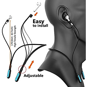 2pcs Silicone Neckband Compatible with Airpods Pro Strap, ROMSEA Anti-Lost Neck Straps Cable Cord Holder Compatible for Apple Airpods pro 2, 3, Pro, 2 & 1 Sports Wire Tether Connector