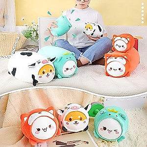 AIXINI Cute Cat Fox Plush Pillow 8” Kitten Foxes Stuffed Animal, Soft Kawaii Cat Plushie with Fox Outfit Costume, Hugging Plush Squishy Pillow Toy Gifts for Kids