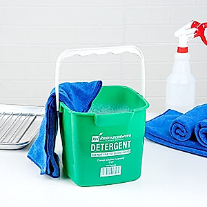 RW Clean 6 Quart Cleaning Buckets, 10 Detergent Square Buckets - With Measurements, Built-In Spout And Handle, Green Plastic Utility Buckets, For Home Or Commercial Use, - Restaurantware