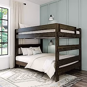 Max & Lily Bunk Bed, Queen-Over-Queen Bed Frame for Kids, Solid Wood Bunk Bed for Kids, No Box Spring Needed, Barnwood Brown