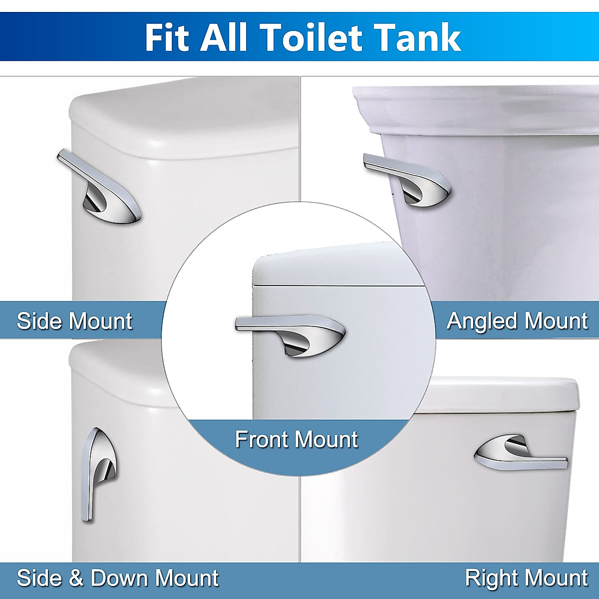 Universal Toilet Handle Flusher Replacement kit Angle Adjustable Toilet Tank Flush Trip Lever Arm Front Angled Side Left & Right Mount Toilet Repair Part