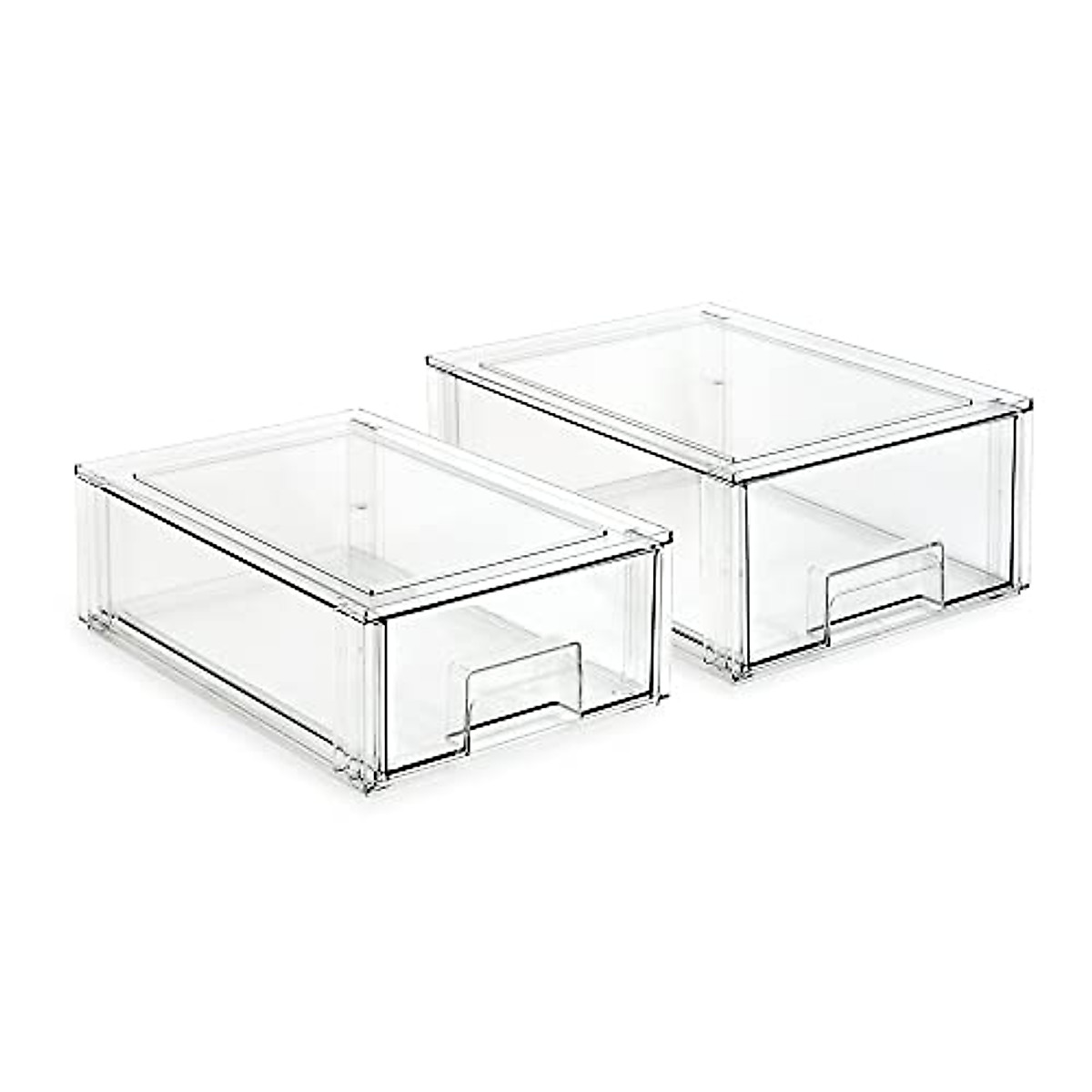 Isaac Jacobs Stackable Organizer Drawer Set (1 Medium, 1 Large), Clear Plastic Storage Boxes, Pull-Out Bins, Home, Office, Closet, Shoes, BPA-Free, Food/Fridge/Freezer Safe (1 Medium, 1 Large)