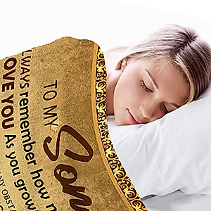 to My Son Blanket from Mom Love Letter Lion Gifts for Son Soft Cozy Flannel Throw Blankets with Pictures for Birthday Children's Day 60" x 50"