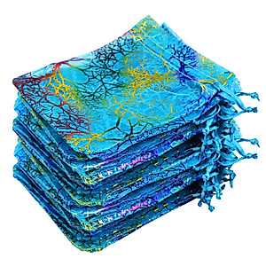 Marrywindix 100pcs Blue Organza Drawstring Pouches Jewelry bags, Candy Pouch Chocorate Pouch Party Wedding Favor Gift Bag