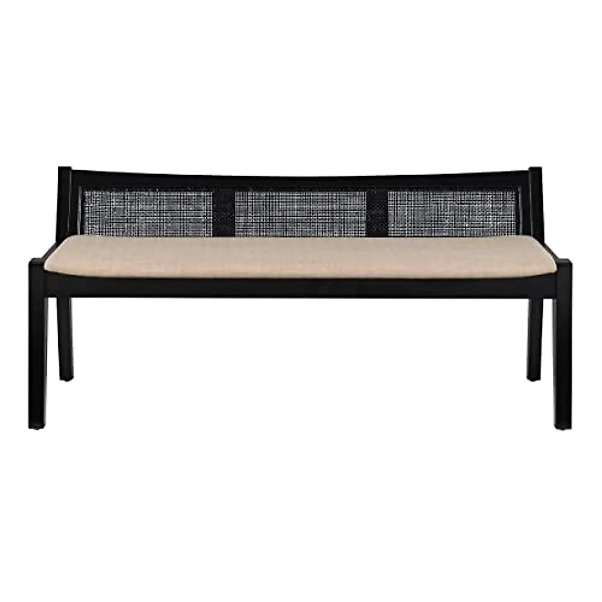 Powell Kasi Black Low Back Cane Bench with Beige Upholstered Seat