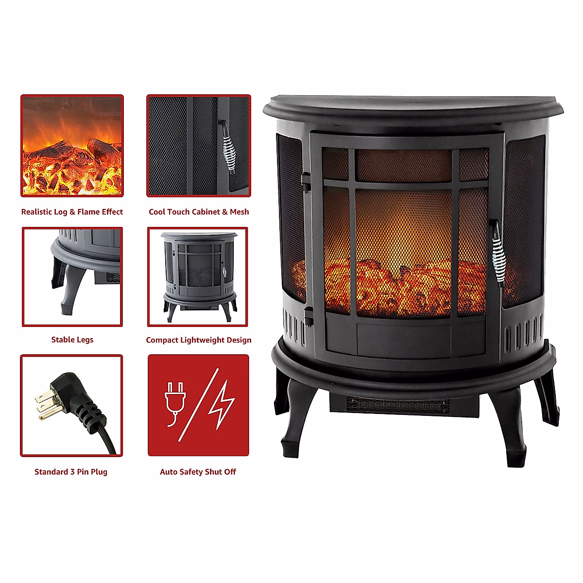 FLAME&SHADE Electric Fireplace Stove for Indoor use, 25 inch Portable Freestanding Space Heater with Remote
