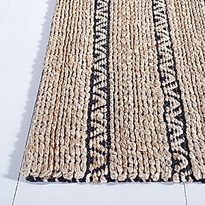 Safavieh Natural Fiber Collection 5' x 8' Black/Natural NFB655Z Handmade Flatweave Stripe Premium Jute & Cotton Jute Living Room Dining Bedroom Area Rug