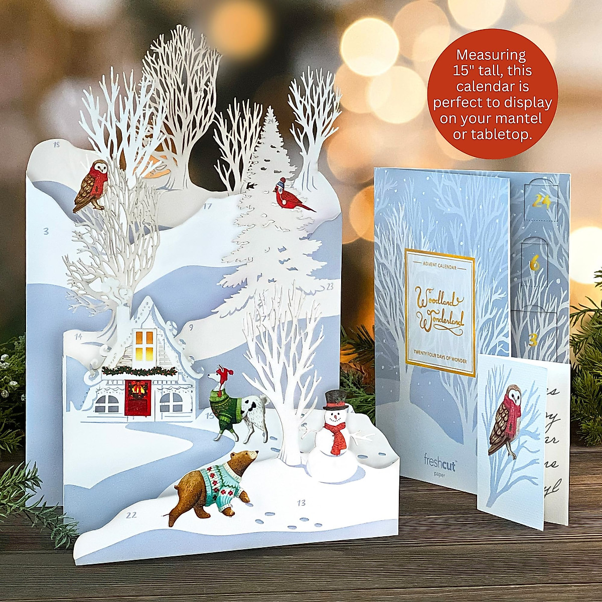 Freshcut Paper 2025 Advent Calendar, Woodland Wonderland, Pop Up 3D Greeting Cards, Paper Advent Calendar, Christmas Gifts, Holiday Cards with Blank Notecard & Envelope