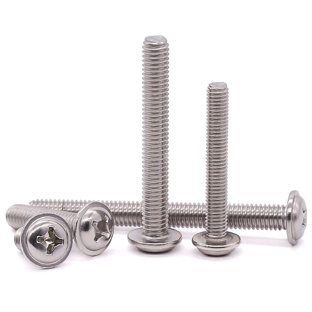 M5 x 50mm Stainless Phillips Pan Washer Head PWH Machine Screws, Stainless Steel 304 (18-8), Full Thread, Coarse Thread UNC, Pack of 25