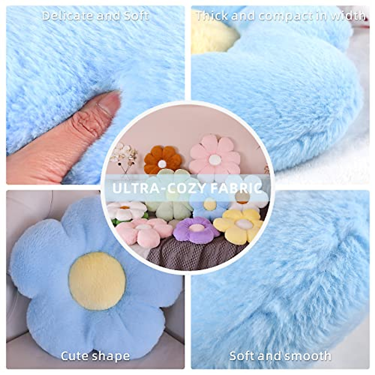 Flower Throw Pillow Seating Cushion Floor Pillow Cushion Flower Shape Bed Sofa Chair Car Seat Nap Throw Cushion Comfy Pillow (Blue)