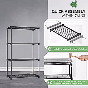 TABIGER 47.3" Storage Shelves Unit, Closet Wire Shelving for Storage with 4 Tier Metal DIY Stackable Shelves, Closet Shelving for Kitchen Bedroom Laundry Room Living Room, 25.6" W x 15.8" D x 47.3" H
