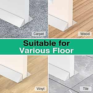 Lewondr Door Draft Stopper 36 Inch Under Door Draft Noise Blocker Waterproof Cuttable Triangle Strong Adhesive Weather Stripping Door Seal Under Door for Reduce Dust Air Door Sweep, White